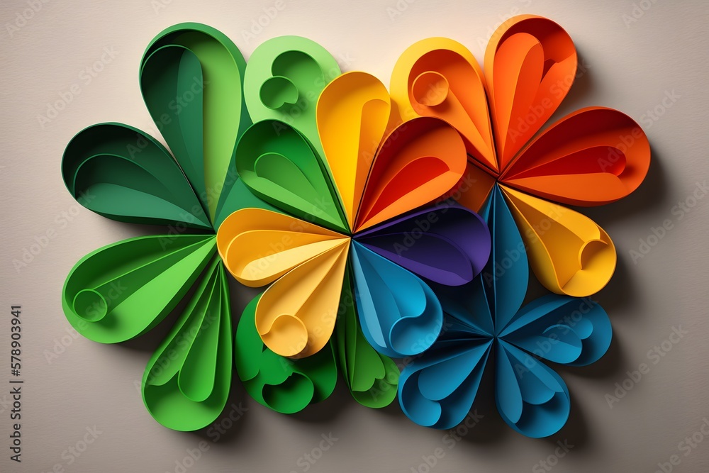 Rainbow shamrocks overlapping in a display made of playful paper art to ...