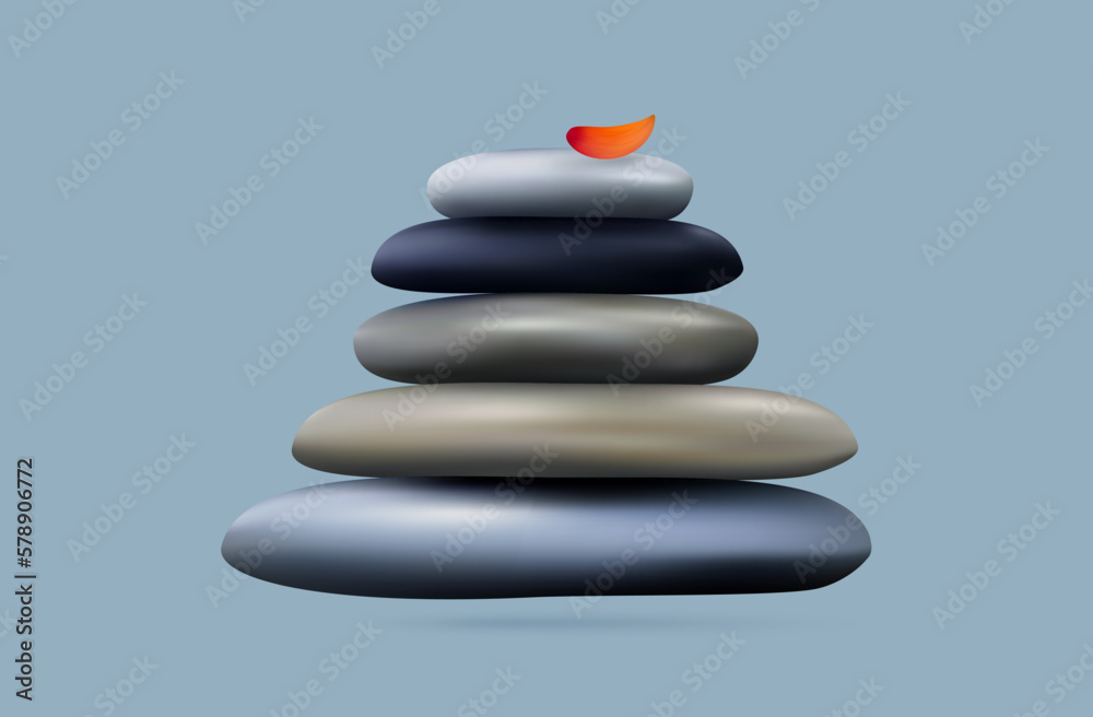 Balance stones with a petal. Precise sea pebble construction. The ...