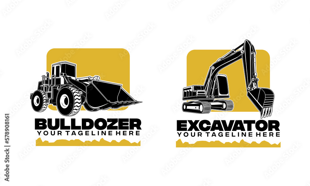 Excavator and Bulldozer logo designs concept vector illustration, icon ...