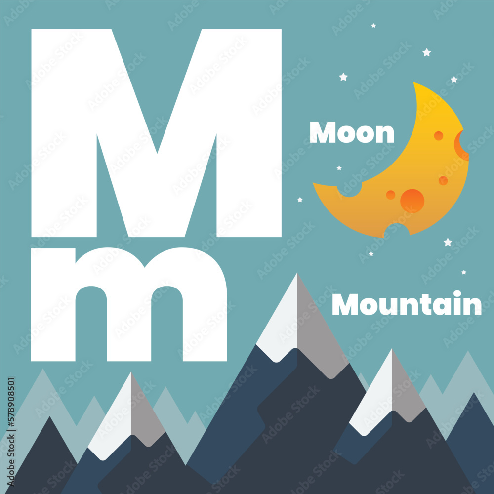 Cute children ABC alphabet flashcard words with the letter M Stock ...