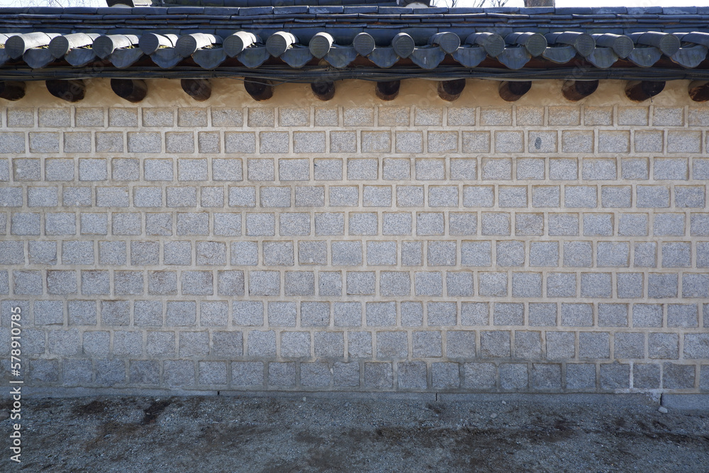 Traditional brick wall and tile roof. Korean traditional historic ...