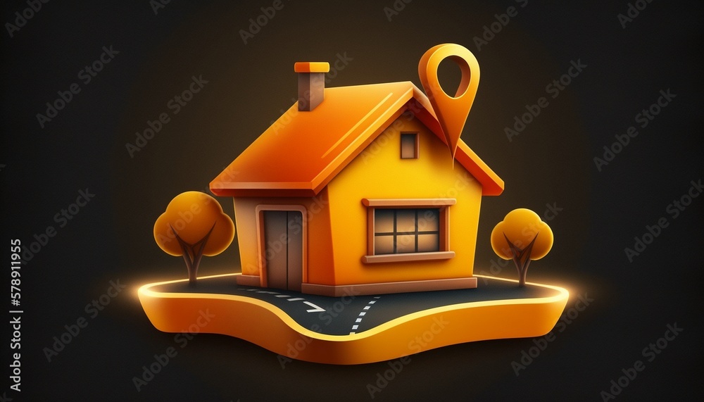 3d house with location icon. 3d location icon, location icon technology ...