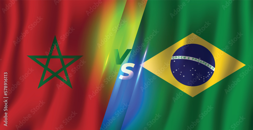 Morocco vs Brazil wavy flag vector illustration sport background banner ...