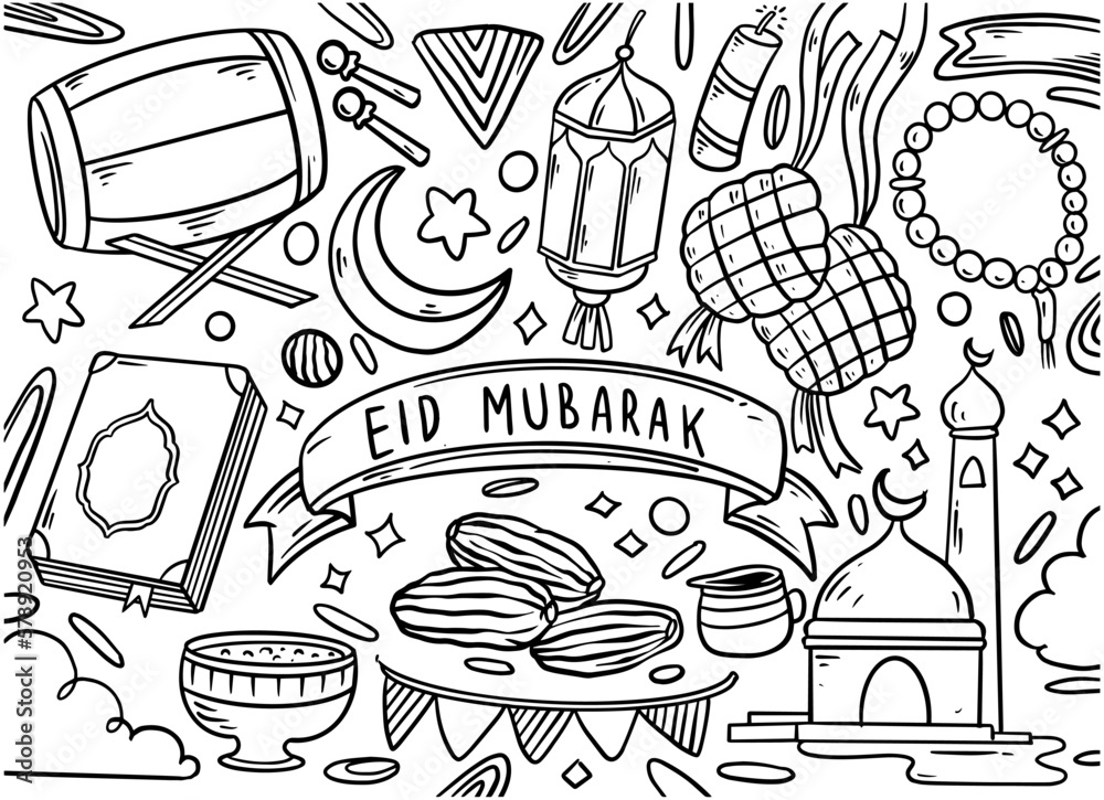Doodle Illustration of Ramadan Kareem with hand draw doodle background ...