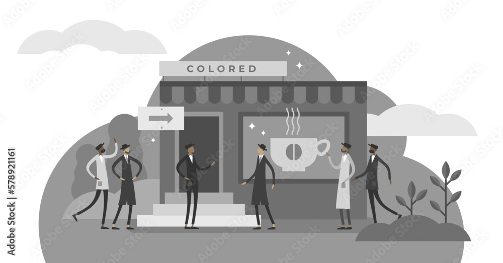 Racial segregation illustration, transparent background.BW flat tiny ...