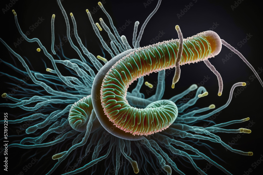 Helicobacter pylori in microscope. Bacterias. Generative AI Stock ...