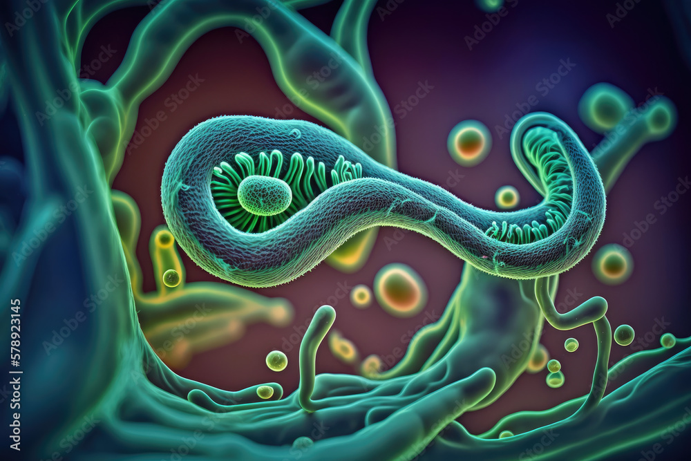 Helicobacter pylori in microscope. Bacterias. Generative AI Stock ...