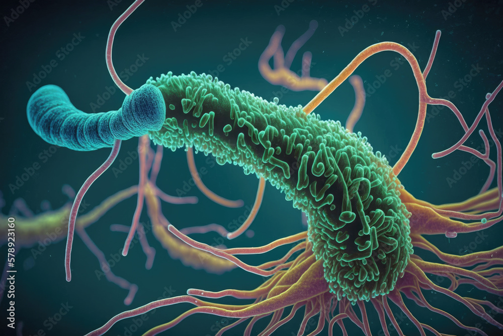 Helicobacter pylori in microscope. Bacterias. Generative AI Stock ...