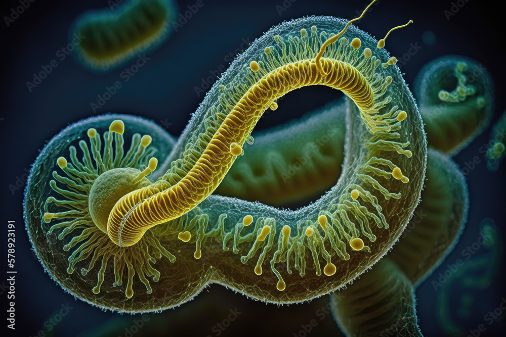 Helicobacter pylori in microscope. Bacterias. Generative AI Stock ...