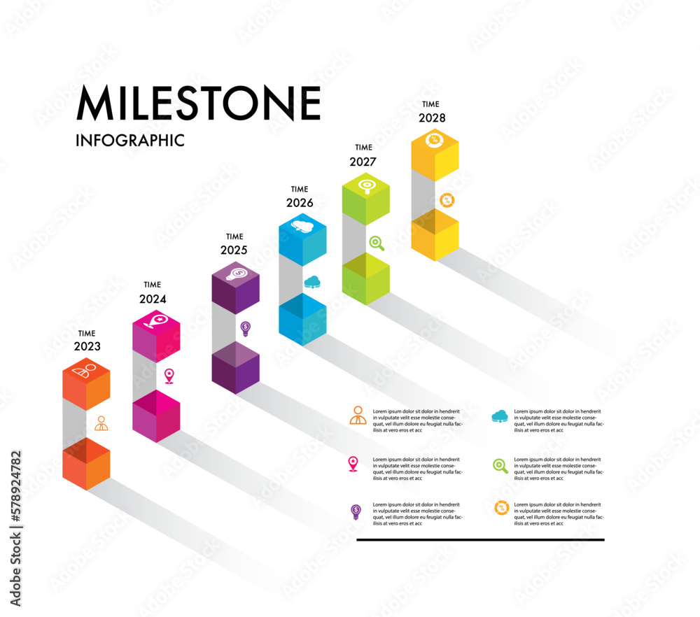 Isomatric 6 column mark poin 6 step milestone road map for business ...