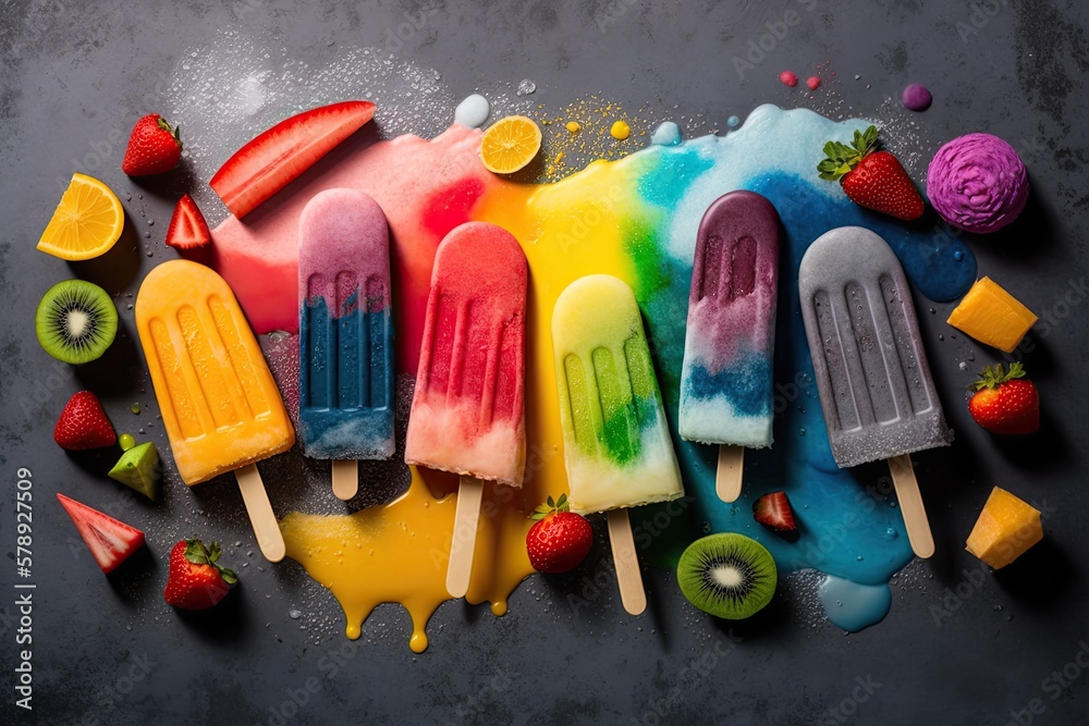 Ice pops in a rainbow of colors, made from a variety of summer fruits ...