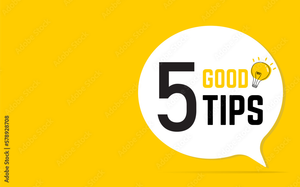 5 Tips badge with light bulb on speech bubble. flat vector on isolated ...