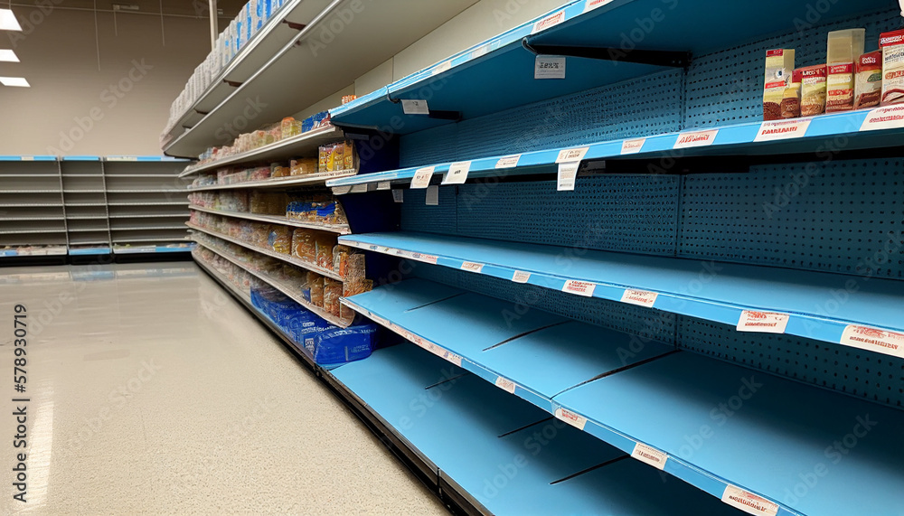 Food shelf shortage with empty shelving crisis in a grocery store ...