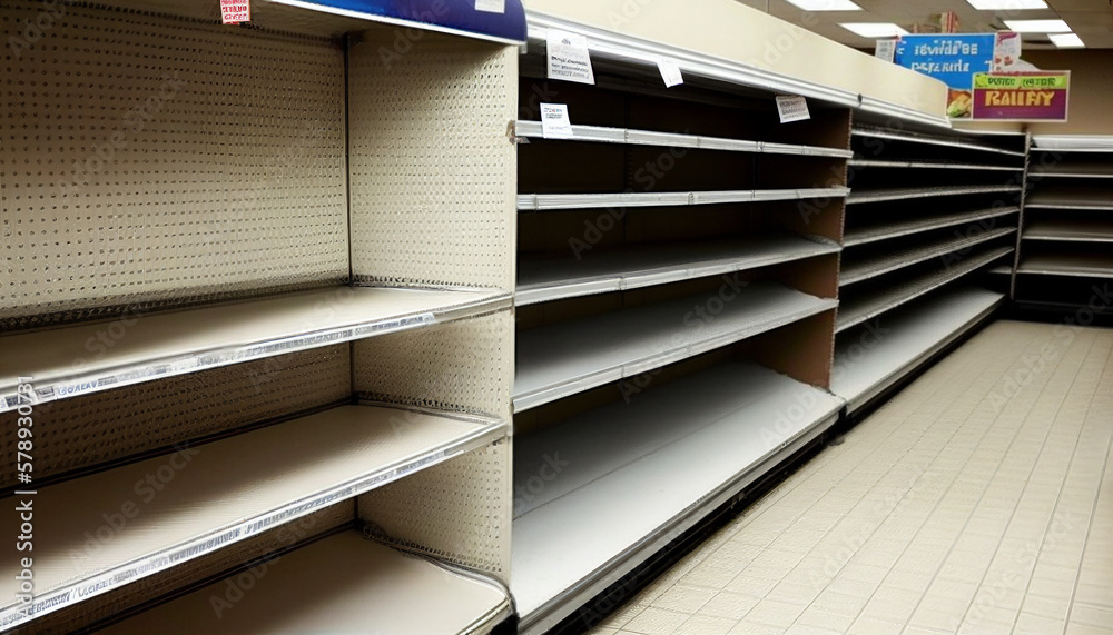 Food shelf shortage with empty shelving crisis in a grocery store ...