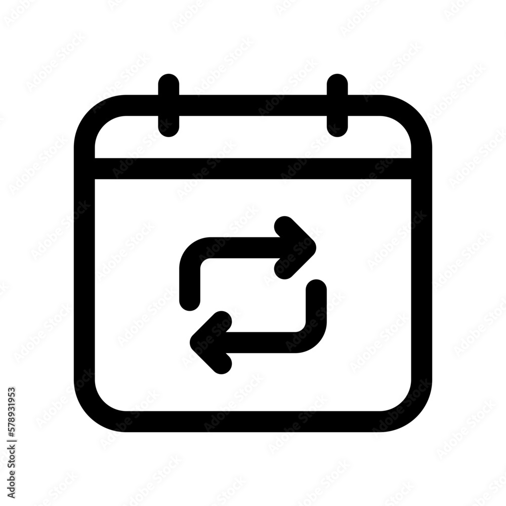 Editable vector repeat calendar event icon. Black, line style ...