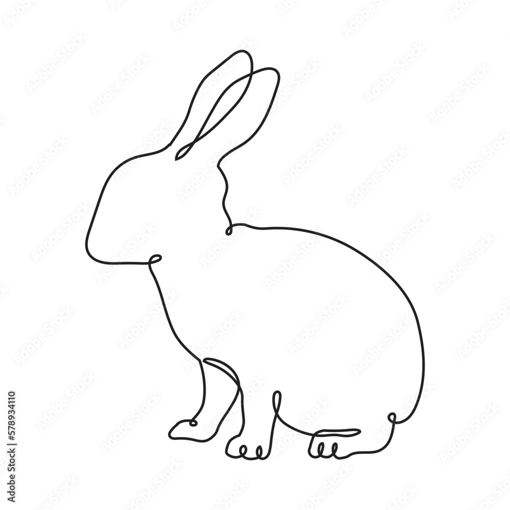 Rabbit line art drawing illustration. Stock Vector | Adobe Stock