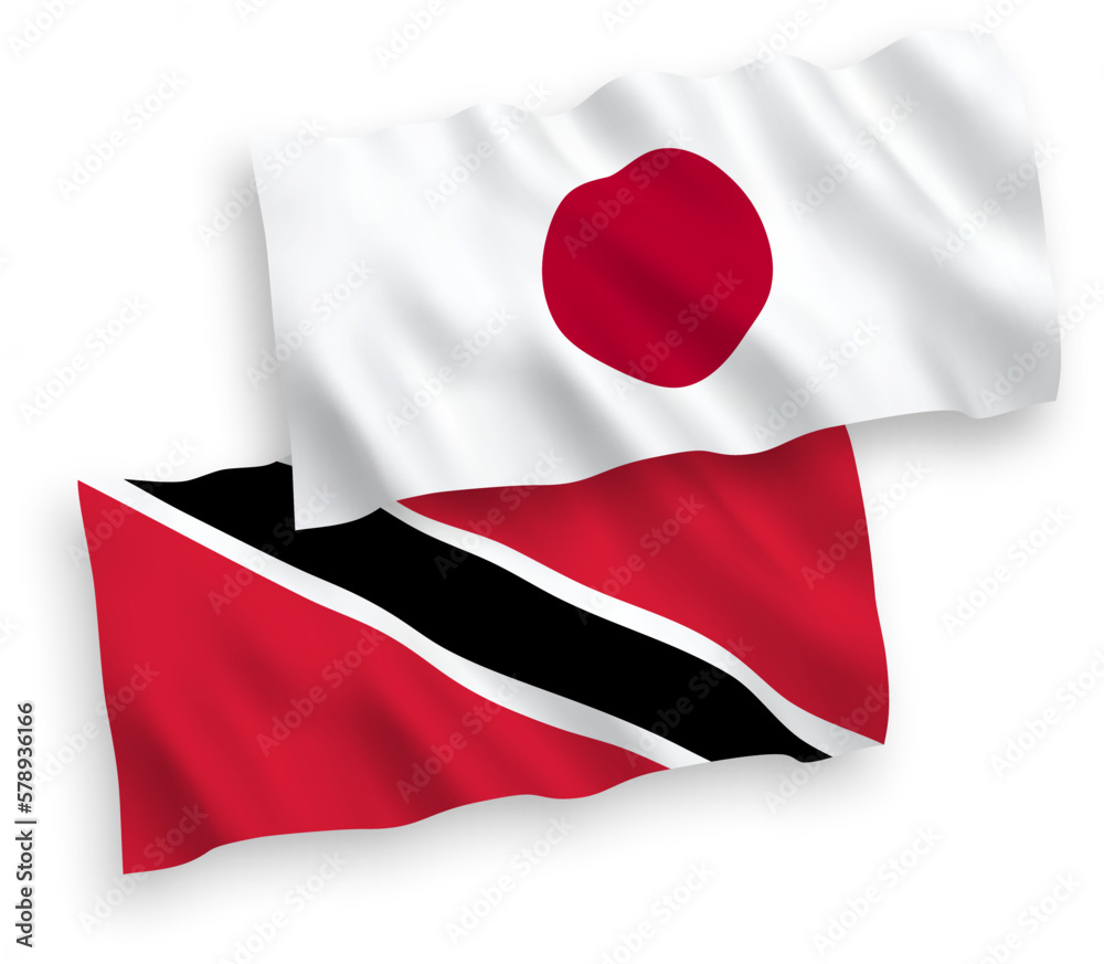 Flags of Japan and Republic of Trinidad and Tobago on a white ...