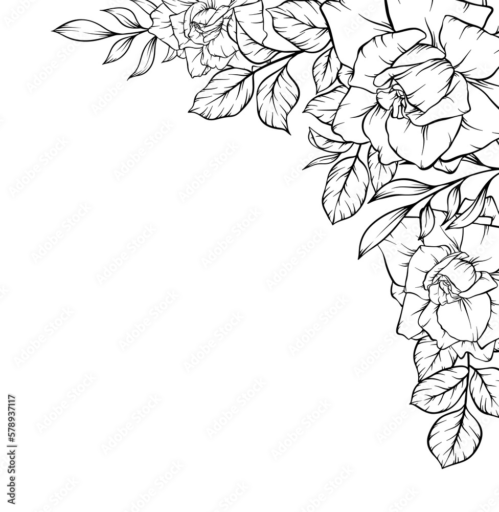 rose flower frame corner border outline decoration Stock Illustration ...
