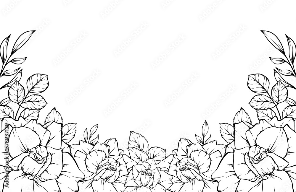 rose flower frame corner border outline decoration Stock Illustration ...