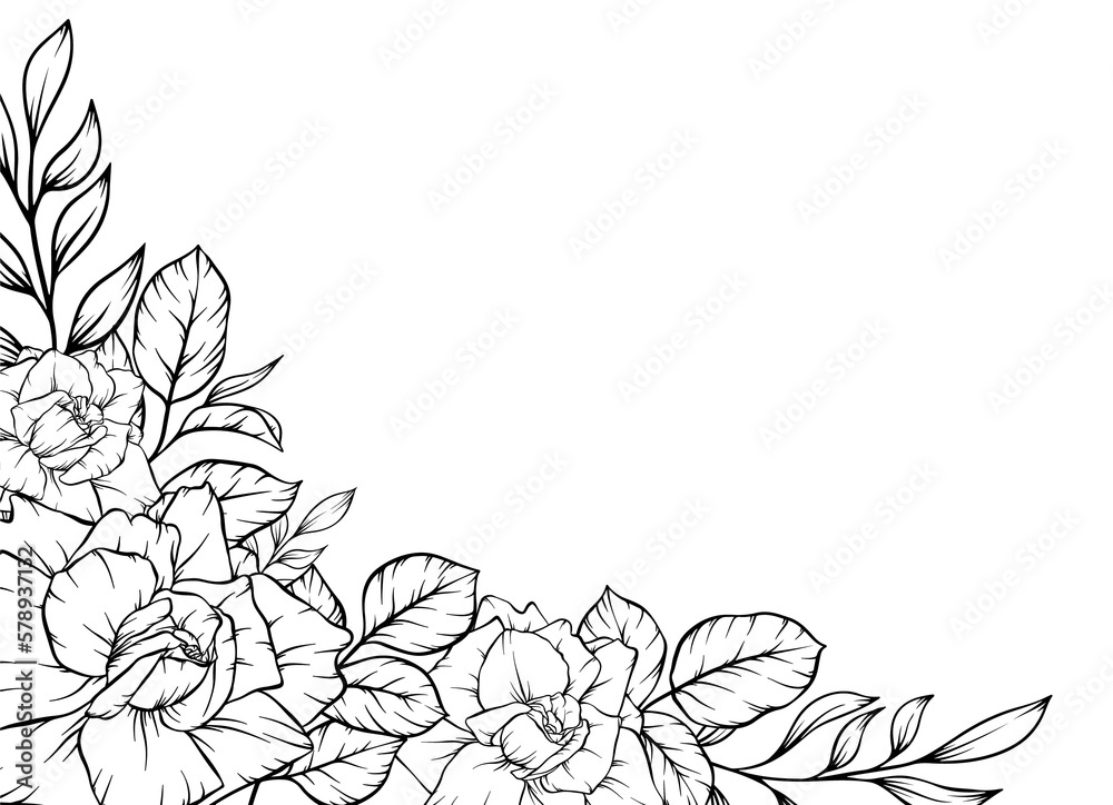 rose flower frame corner border outline decoration Stock Illustration ...