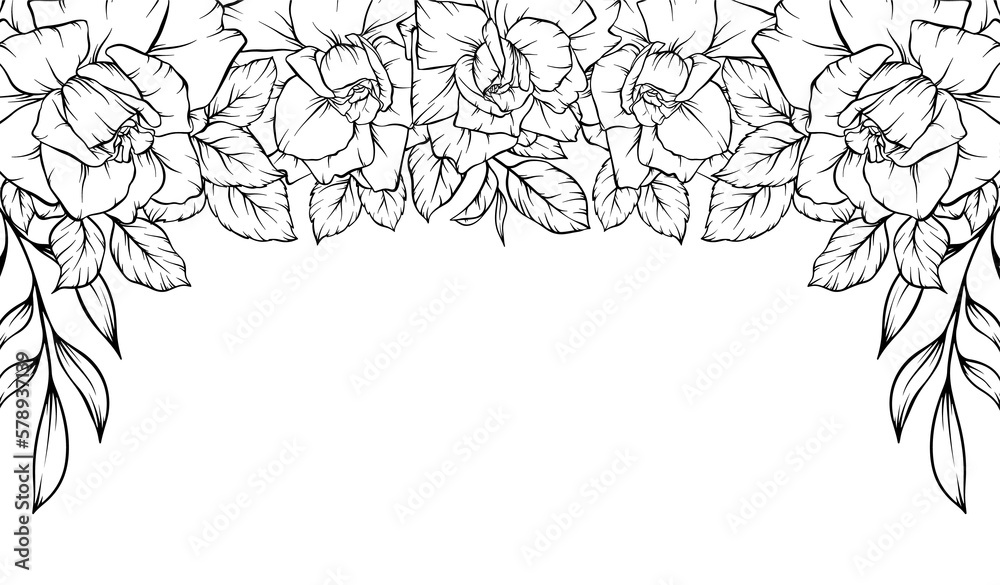 rose flower frame corner border outline decoration Stock Illustration ...