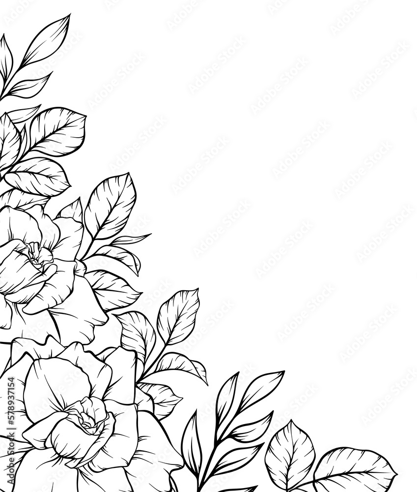 rose flower frame corner border outline decoration Stock Illustration ...