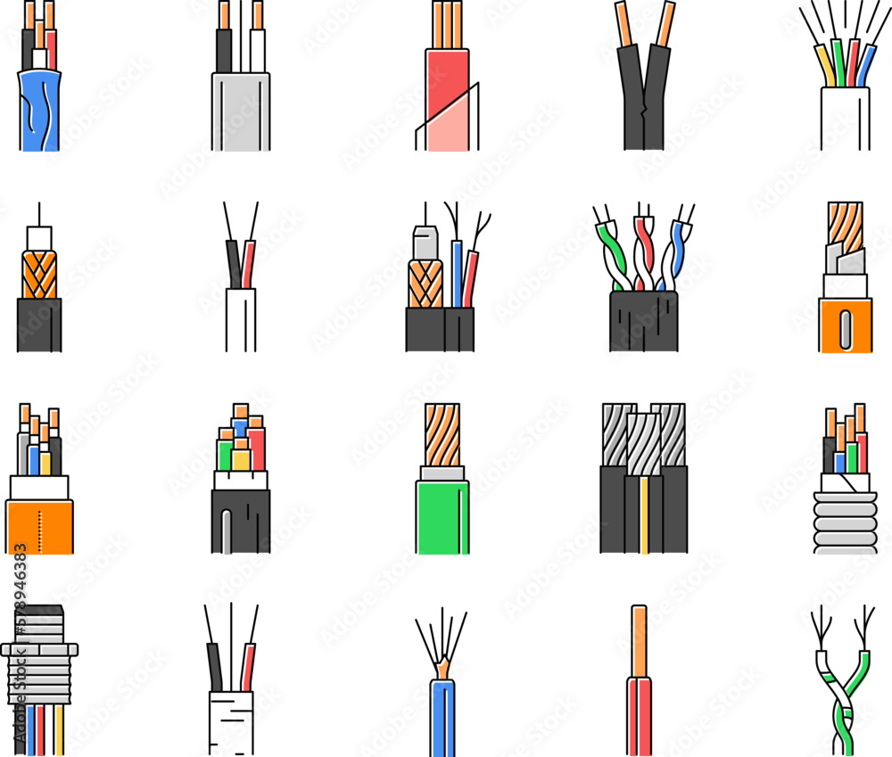 Wire Cable Technology Connection Icons Set Vector Stock Vector Adobe