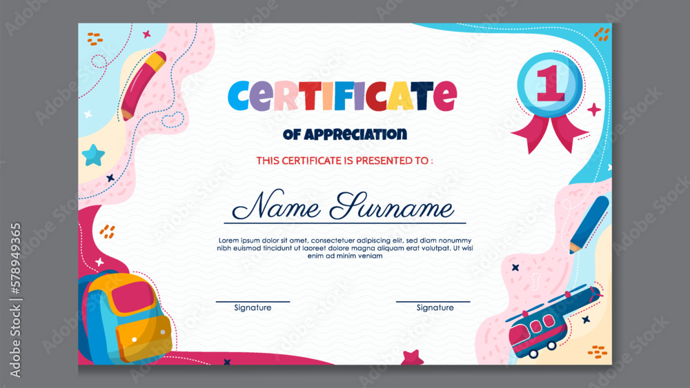 Fun Colorful Certificate Template for Kids Stock Vector | Adobe Stock