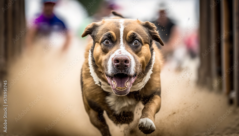 Dog race with a close-up of a dog's face, showing the determination and ...