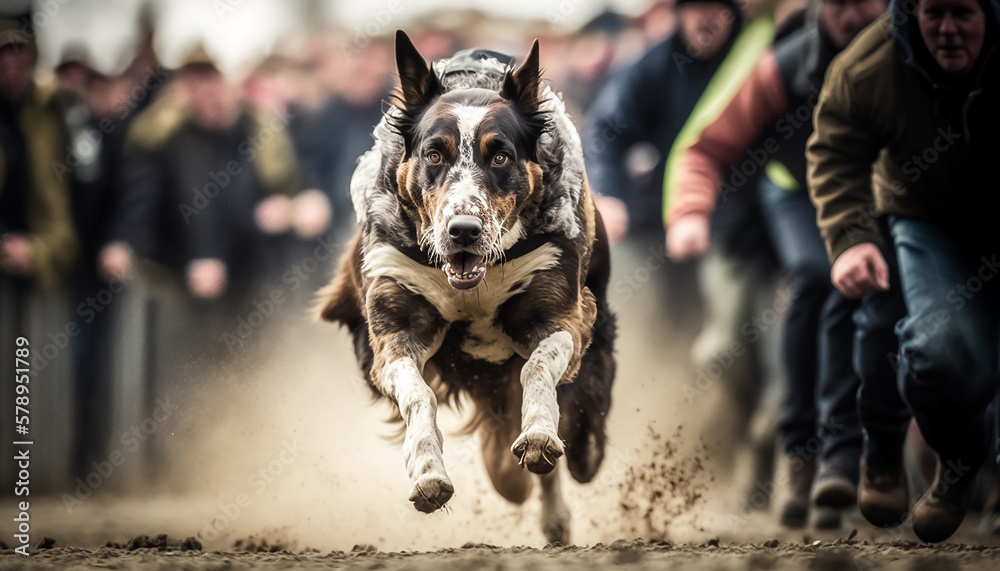 Dog race with a close-up of a dog's face, showing the determination and ...