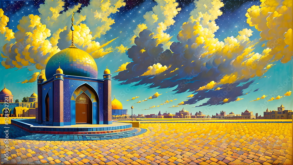 Ramadan Kareem Mosque Illustration of Islamic Concept Banner of Masjid ...