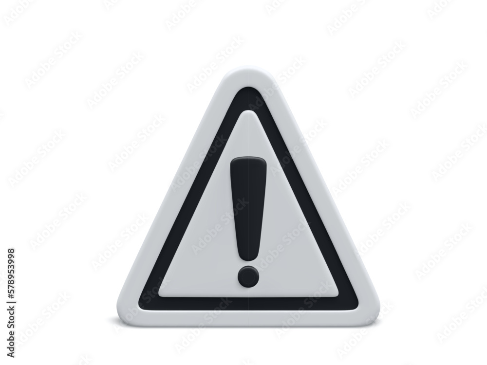 3d realistic triangle warning sign with exclamation mark isolated on ...