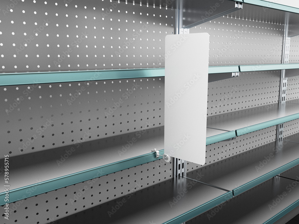 Supermarket Empty Shelf With Single Vertical Stopper Or Wobbler. Blank ...