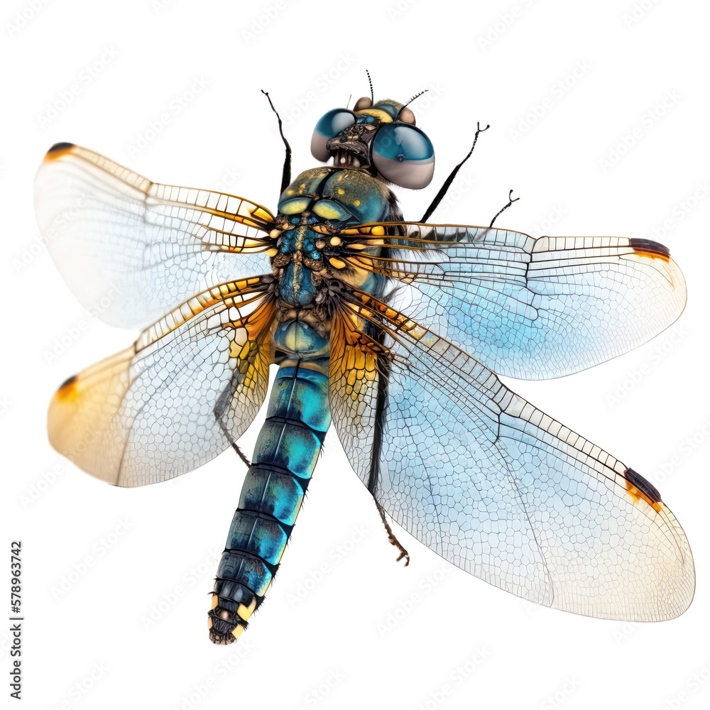 blue dragonfly side view , isolated on transparent background cutout ...