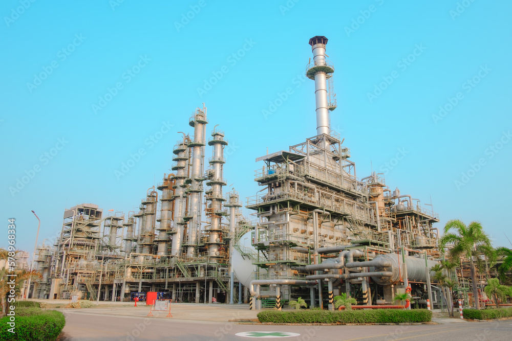 Industrial furnace and refinery column cracking hydrocarbons in factory ...