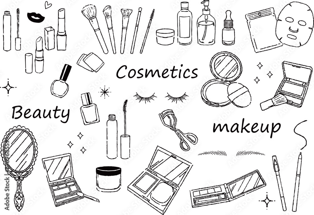 コスメイラストセット 手描き線画 Stock ベクター | Adobe Stock