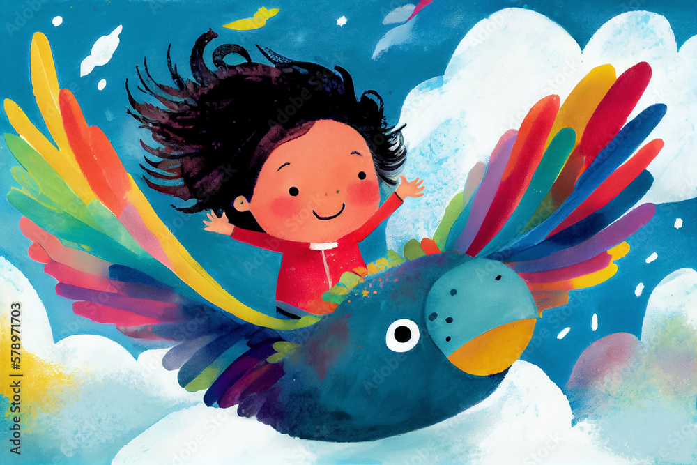 Girl Flying In The Sky Drawing