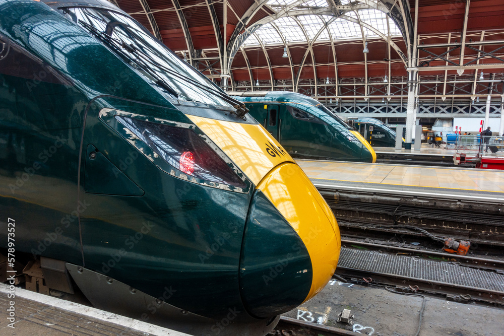 British Rail Class 800 Intercity Express trains or Azuma trains sit at ...