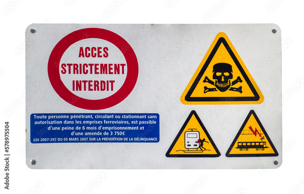 Foto de panneau accès strictement interdit, danger de mort, sur fond ...