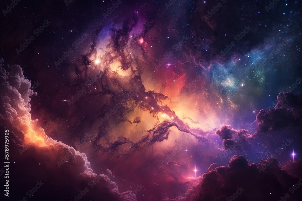 Abstract dark space background with realistic nebula and shining stars ...