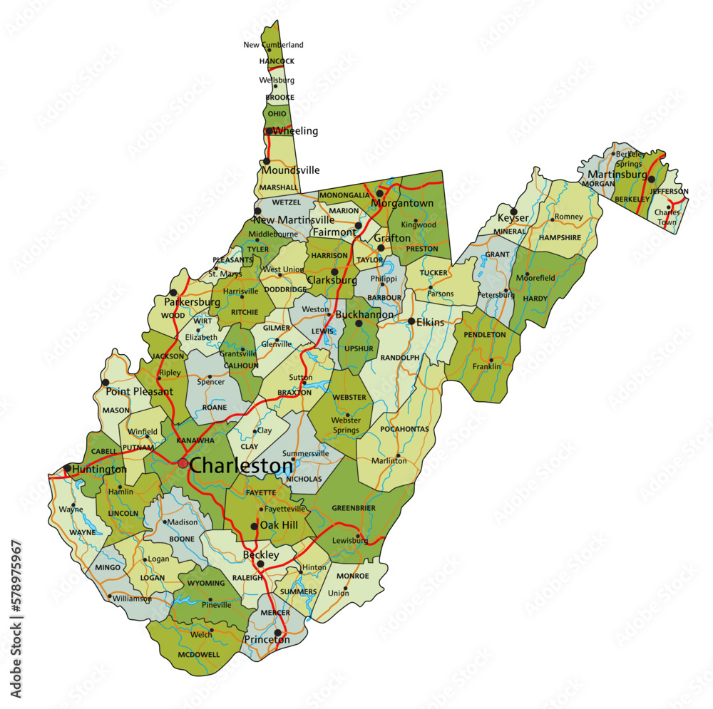 Highly detailed editable political map with separated layers. West ...