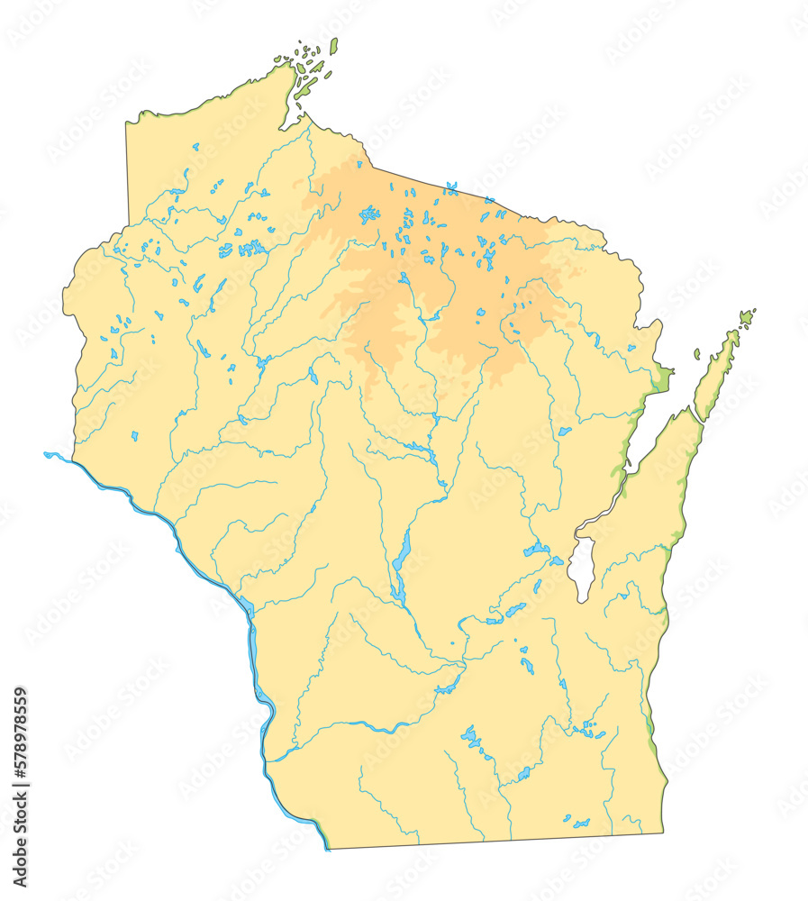 High detailed Wisconsin physical map. Stock Vector | Adobe Stock High detailed Wisconsin physical map. Stock Vector | Adobe Stock