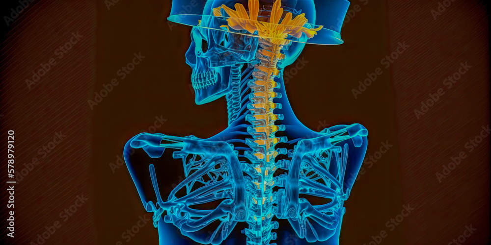 X-ray of cervical vertebrae: An image of the seven vertebrae in the ...