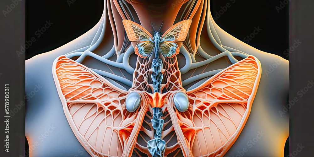View of the thyroid gland, a small but important gland in the neck that ...