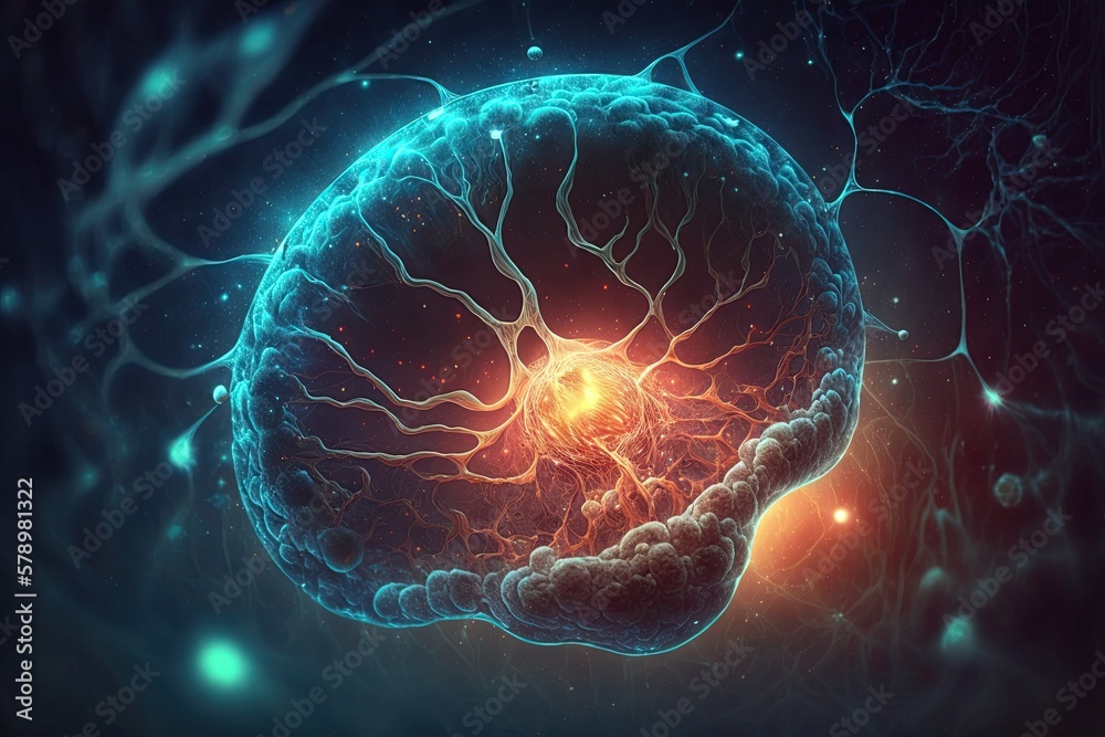 Space universe in a human brain cell. Structure of the human brain ...