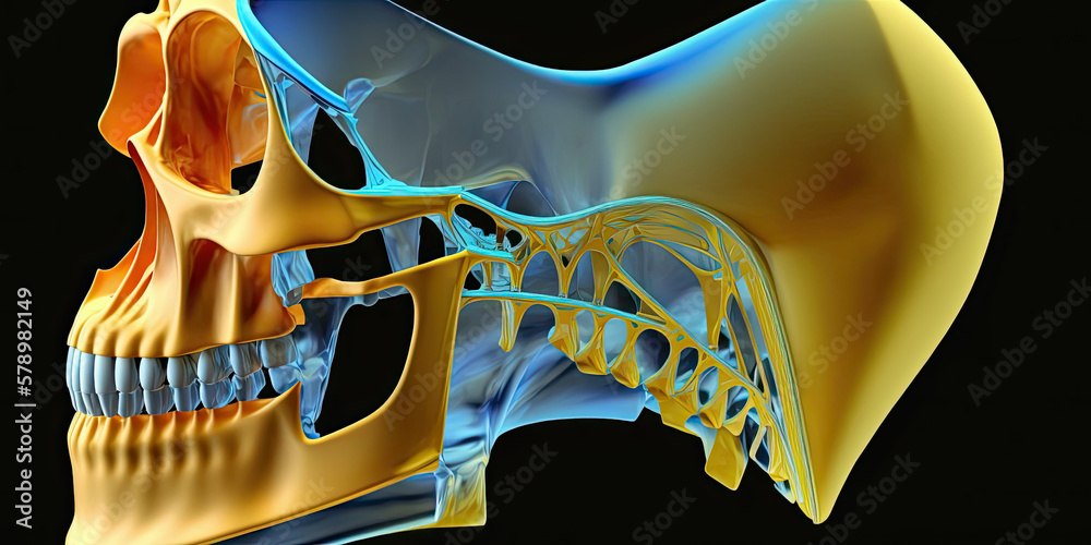An illustration of the upper jaw bone anatomy of a human skull with a ...