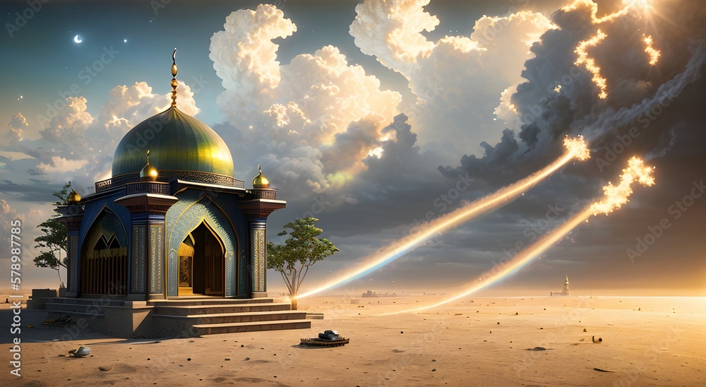 Islamic Masjid Mosque banner for Ramadan Eid Mubarak Copy Space Ramzaan ...