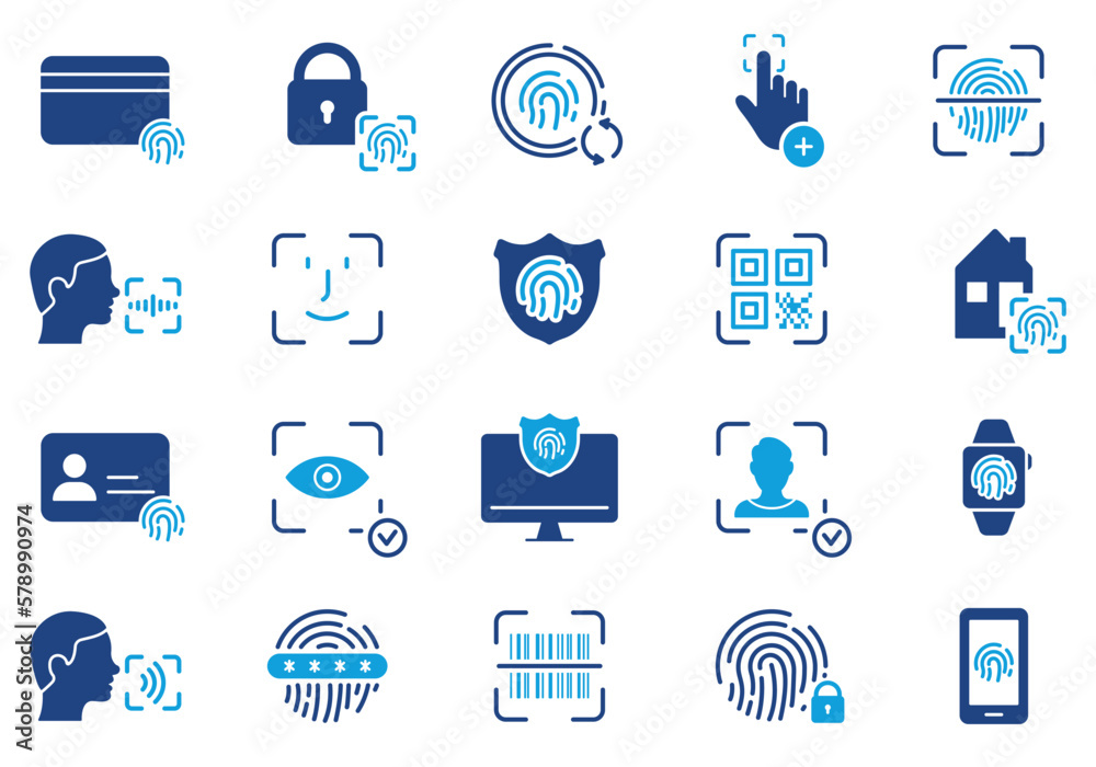 Fingerprint, Facial Identity in Mobile Phone, Computer Silhouette Icon ...