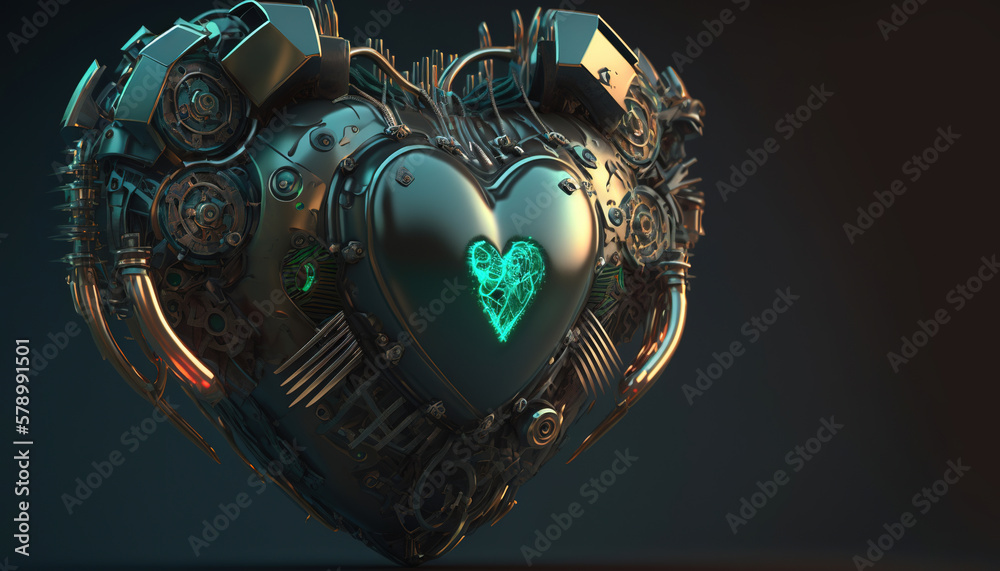 Generative AI, Robot heart in cyberpunk style, futuristic illustration ...