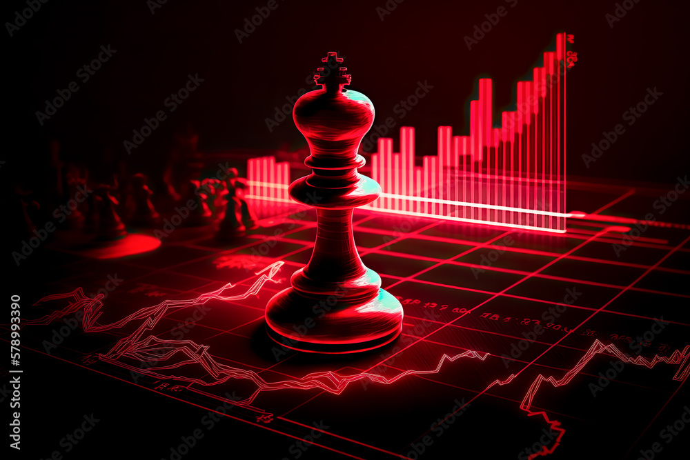Chess board pawn with Red finance graph for Cut loss trading strategy ...